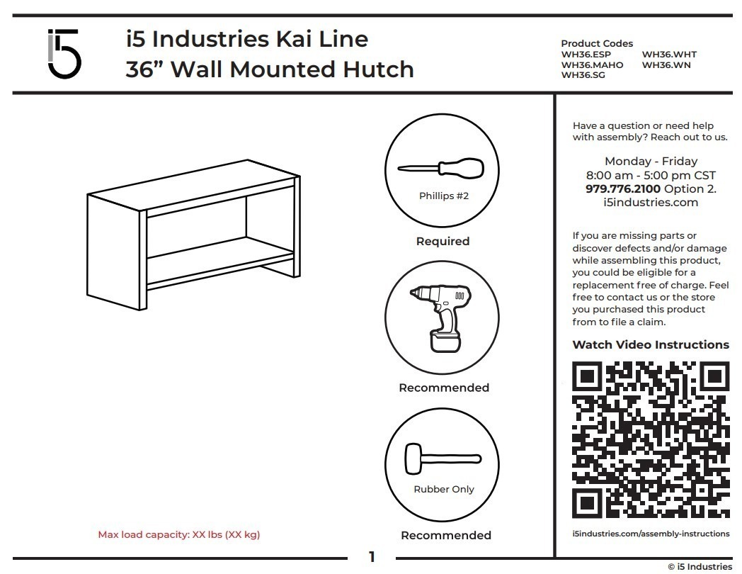 Kai Wall Mounted Hutch (36") Assembly Instructions - i5 Industries