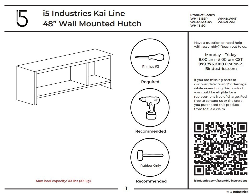 Kai Wall Mounted Hutch (48") Assembly Instructions - i5 Industries