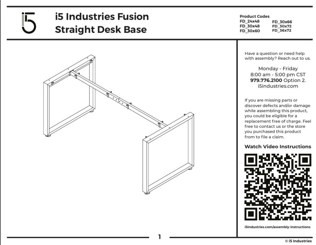 Fusion Straight Desk Base Assembly Instructions - i5 Industries
